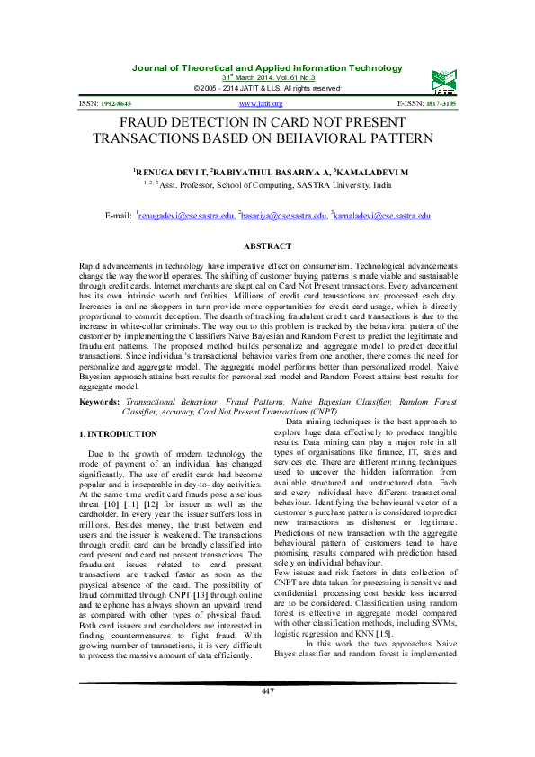 (PDF) Fraud Detection in Card Not Present Transactions Based on ...