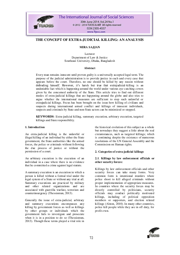(PDF) The Concept of Extra-Judicial Killing: An Analysis