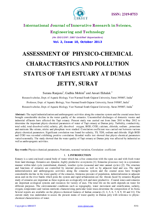 (PDF) Assessment of Physico-Chemical Characterstics and Pollution ...