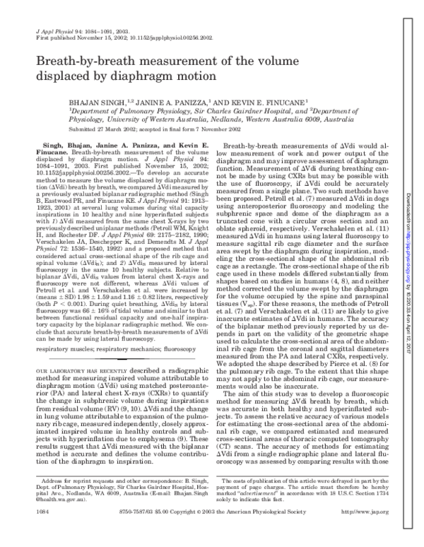 (PDF) Breath-by-breath measurement of the volume displaced by diaphragm ...