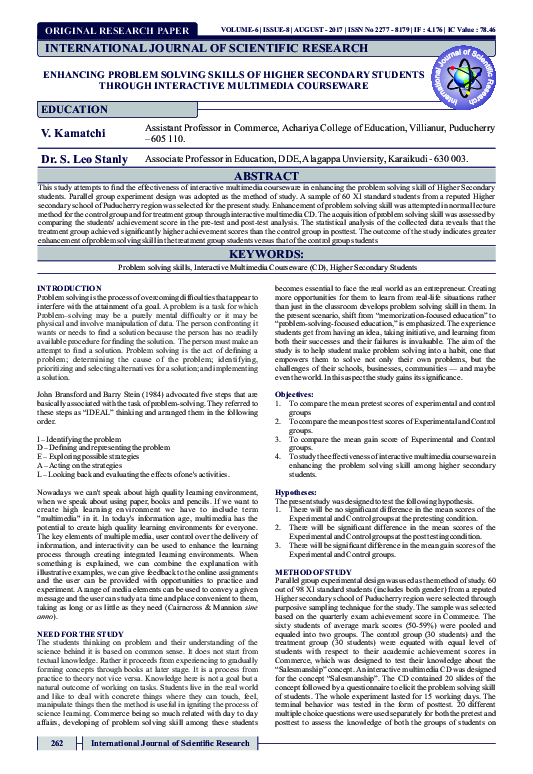 (PDF) Enhancing Problem Solving Skills of Higher Secondary Students ...