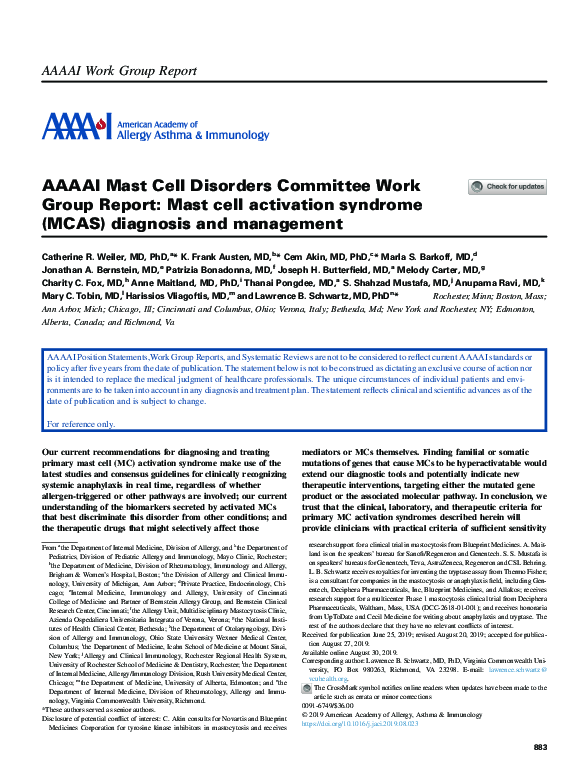 (PDF) AAAAI Mast Cell Disorders Committee Work Group Report: Mast Cell ...