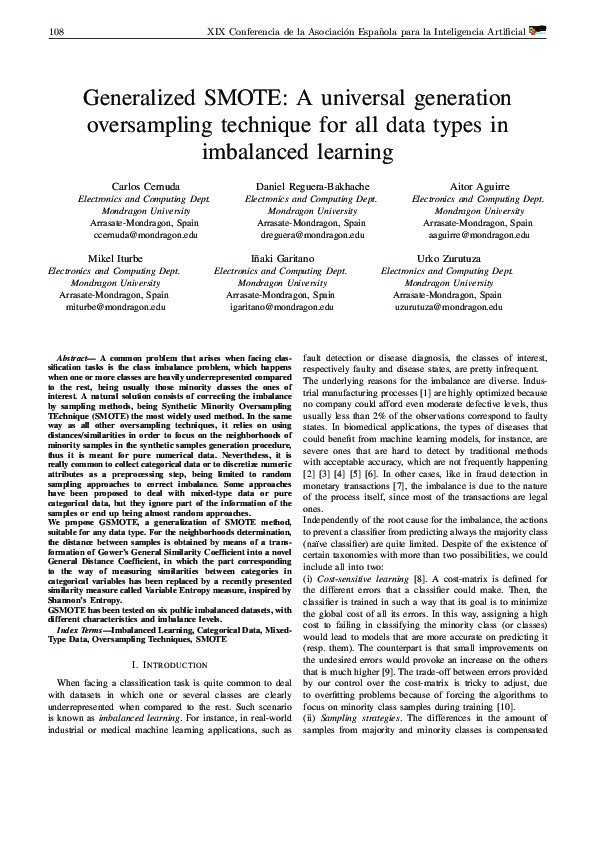 Pdf Generalized Smote A Universal Generation Oversampling Technique For All Data Types In