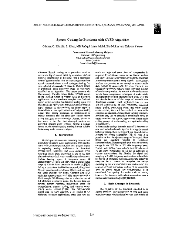 Pdf Speech Coding For Bluetooth With Cvsd Algorithm