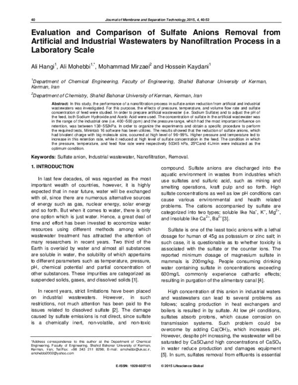 (PDF) Evaluation and Comparison of Sulfate Anions Removal from ...