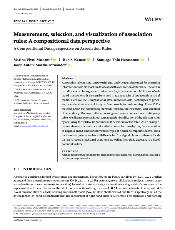 (PDF) Measurement, selection, and visualization of association rules: A ...