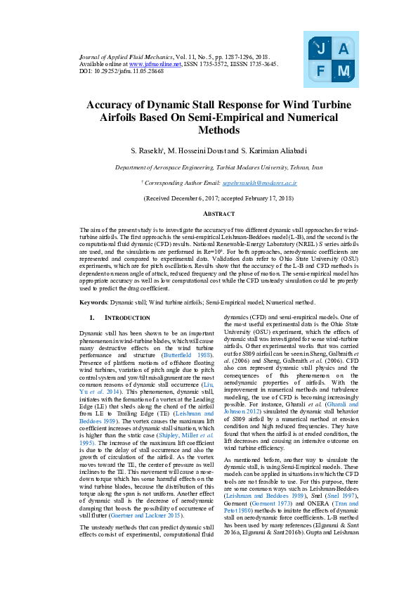 (PDF) Accuracy of Dynamic Stall Response for Wind Turbine Airfoils Based On Semi-Empirical and ...