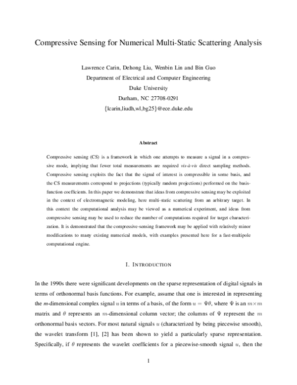 (PDF) Compressive Sensing for Numerical Multi-Static Scattering Analysis