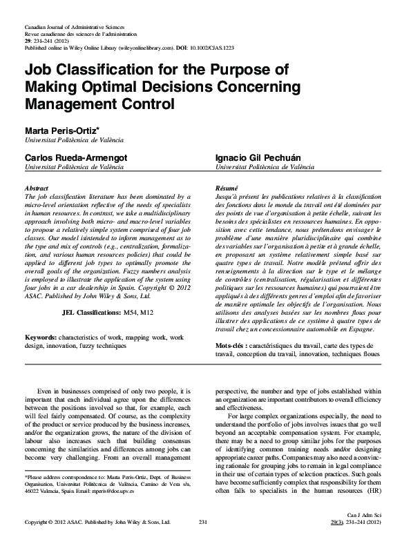 (PDF) Job Classification for the Purpose of Making Optimal Decisions ...