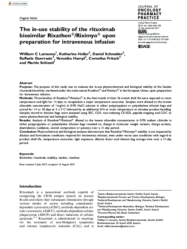 (PDF) The in-use stability of the rituximab biosimilar Rixathon ...