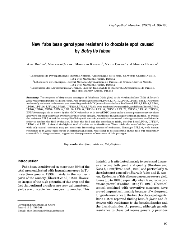 (PDF) New faba bean genotypes resistant to chocolate spot caused by ...
