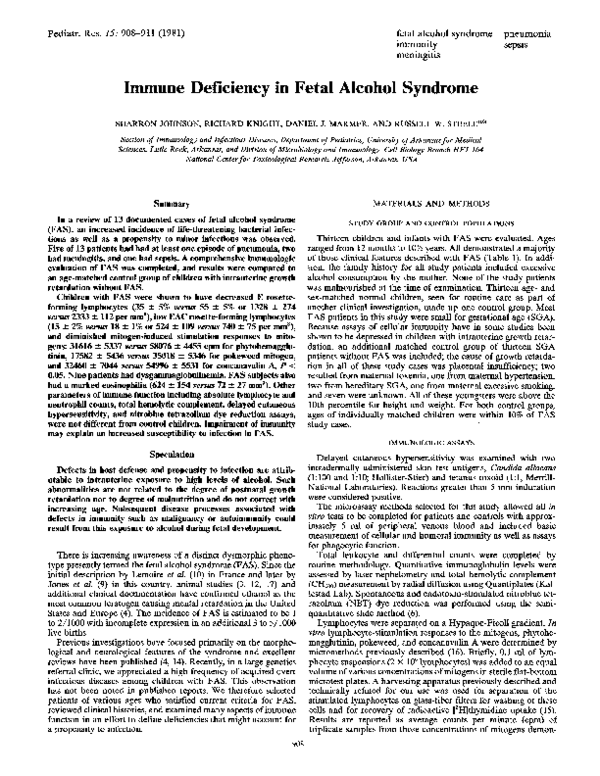(PDF) Immune Deficiency in Fetal Alcohol Syndrome