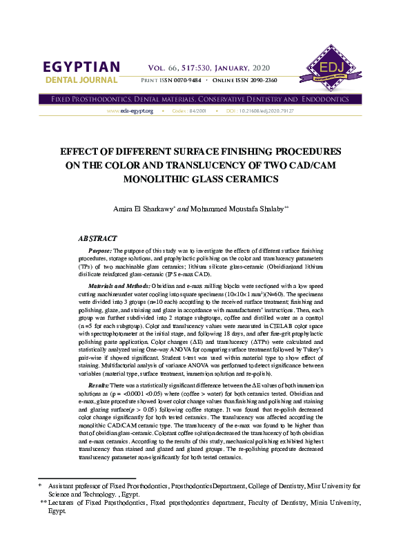 (PDF) Effect of Different Surface Finishing Procedures on the Color and Translucency of two CAD ...