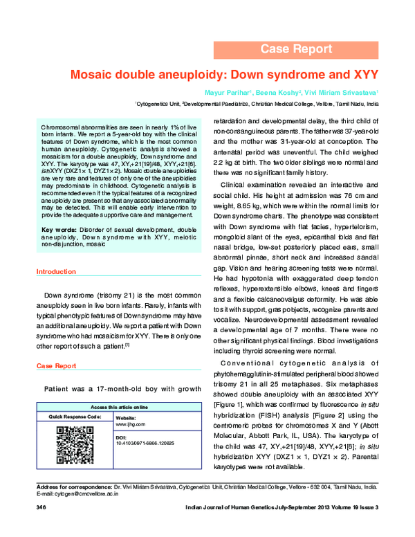 (PDF) Mosaic double aneuploidy: Down syndrome and XYY