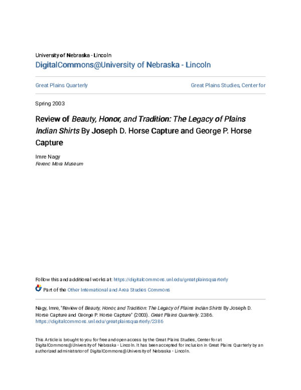 (PDF) Review of Beauty, Honor, and Tradition: The Legacy ofPlains ...