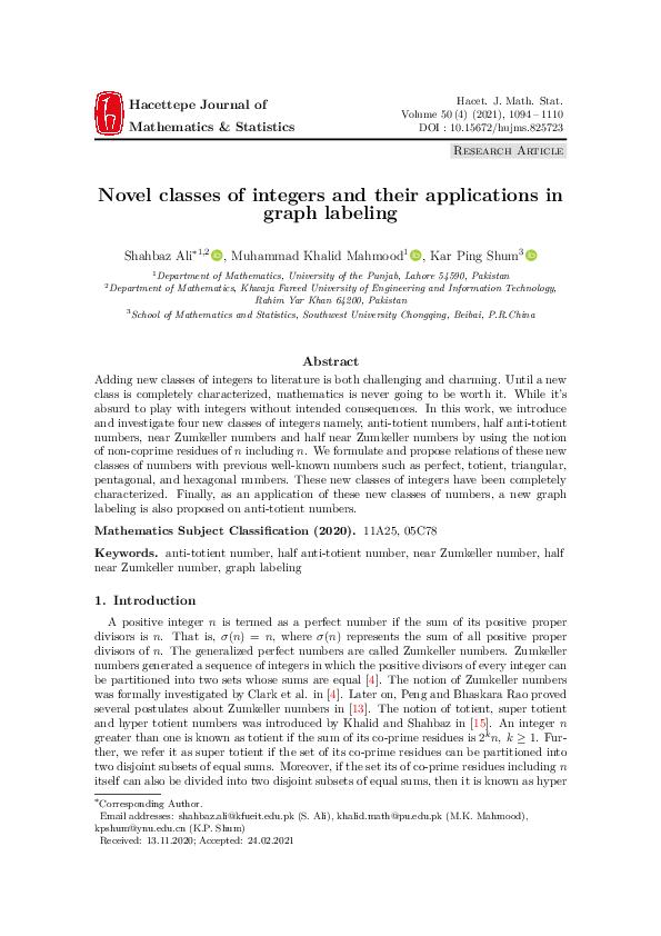 (PDF) Novel classes of integers and their applications in graph labeling