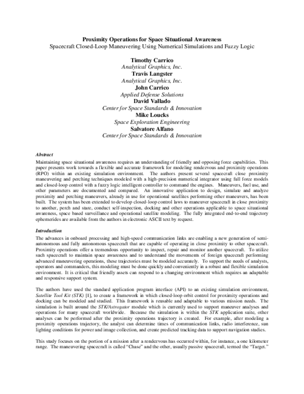 (PDF) Proximity Operations for Space Situational Awareness Spacecraft ...