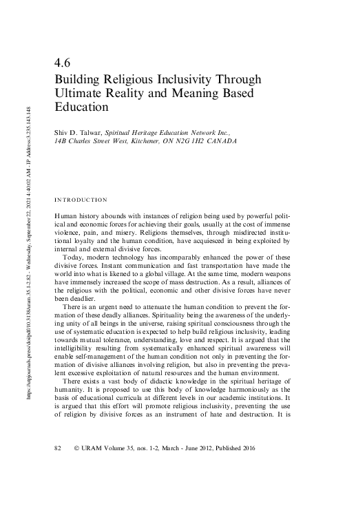 (PDF) Building Religious Inclusivity Through Ultimate Reality and ...