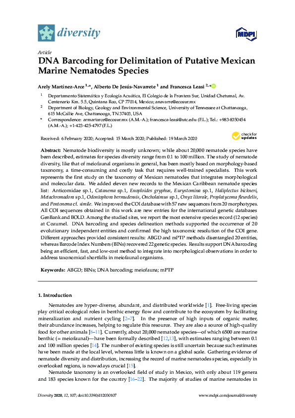 (PDF) DNA Barcoding for Delimitation of Putative Mexican Marine Nematodes Species