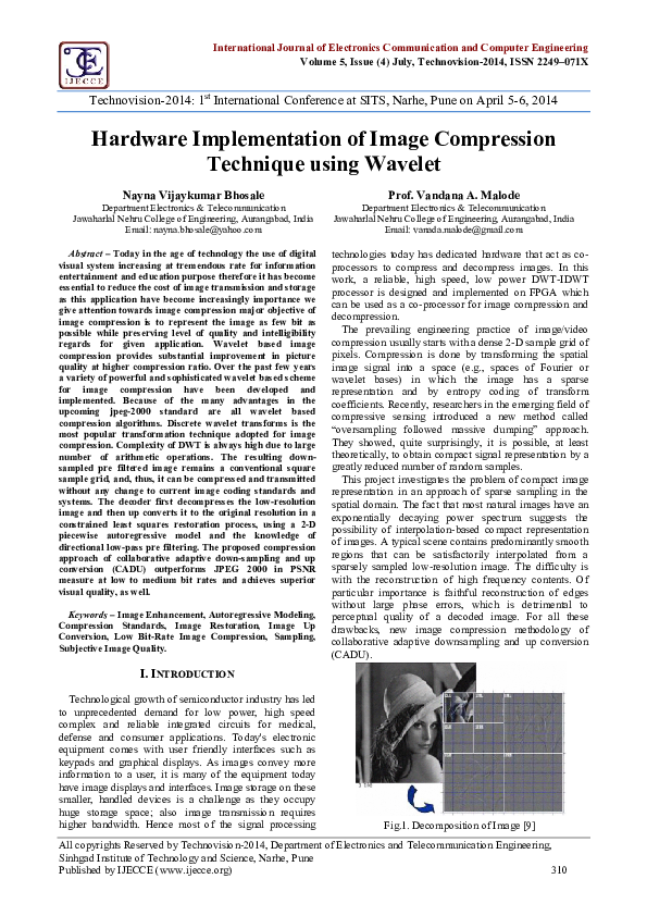 Pdf Hardware Implementation Of Image Compression Technique Using Wavelet
