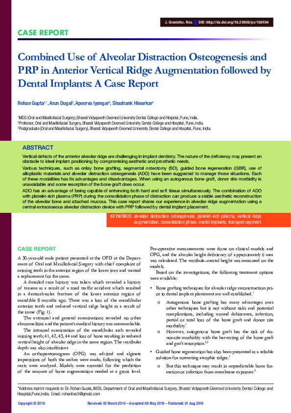 (PDF) Combined Use of Alveolar Distraction Osteogenesis and PRP in ...