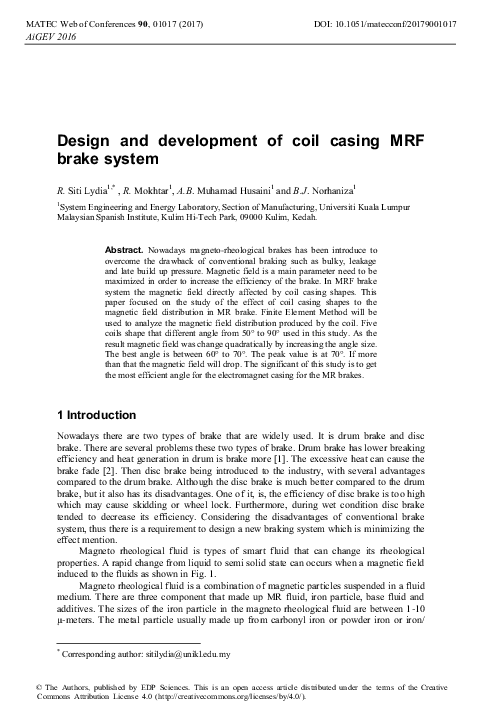 (PDF) Design and development of coil casing MRF brake system