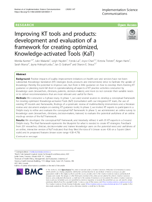 (PDF) Improving KT tools and products: development and evaluation of a ...