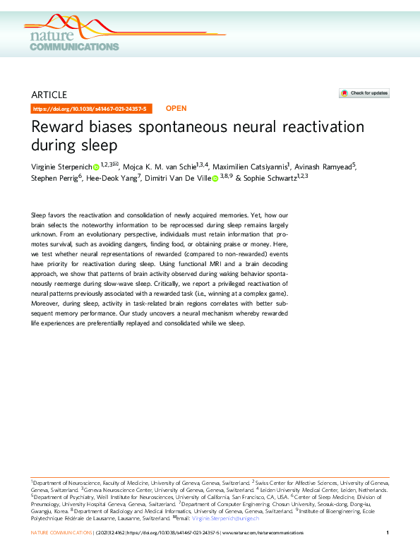 (PDF) Reward biases spontaneous neural reactivation during sleep