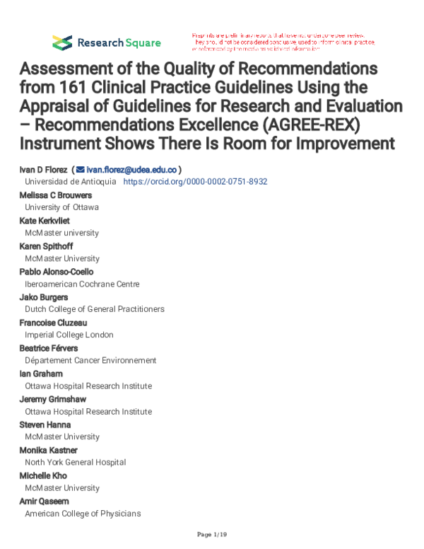 (PDF) Assessment of the Quality of Recommendations from 161 Clinical ...