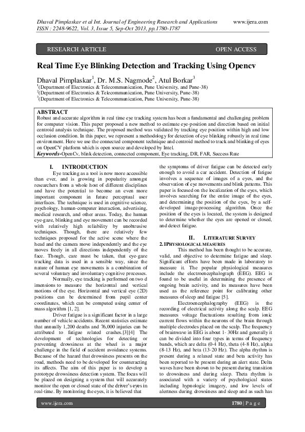 (PDF) Real Time Eye Blinking Detection and Tracking Using Opencv