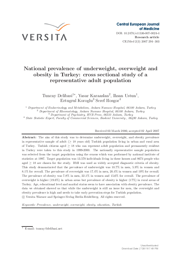 (PDF) National prevalence of underweight, overweight and obesity in ...