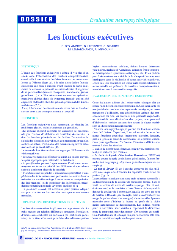 (PDF) Les fonctions exécutives
