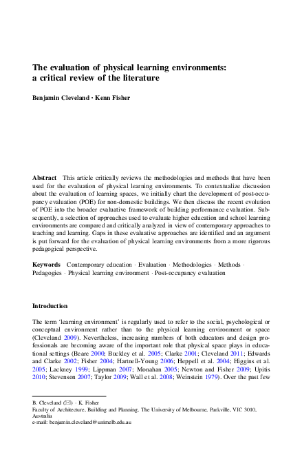 (PDF) The evaluation of physical learning environments: a critical ...