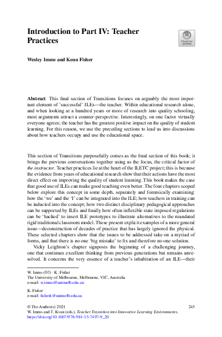 (PDF) Introduction to Part IV: Teacher Practices