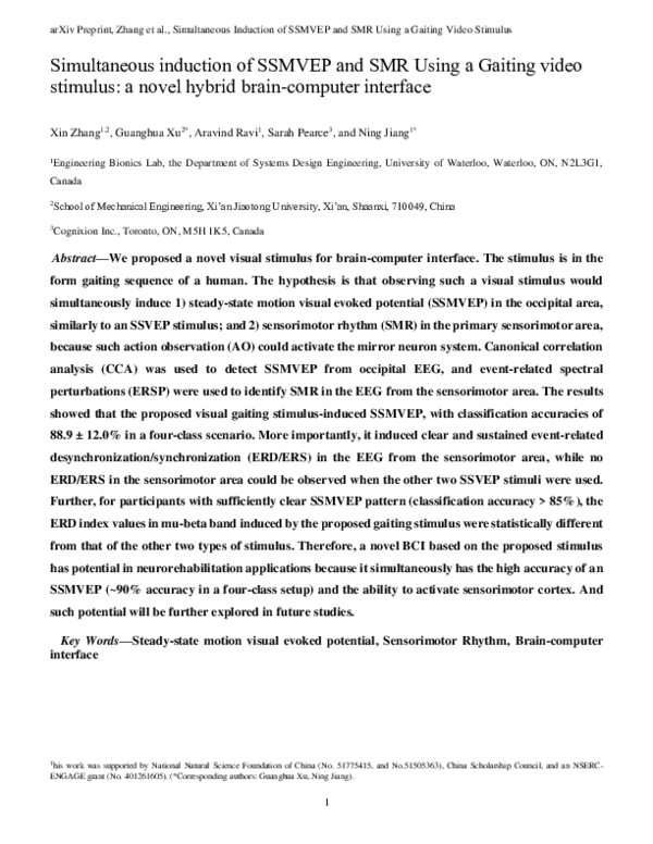 (PDF) Simultaneous induction of SSMVEP and SMR Using a Gaiting video ...
