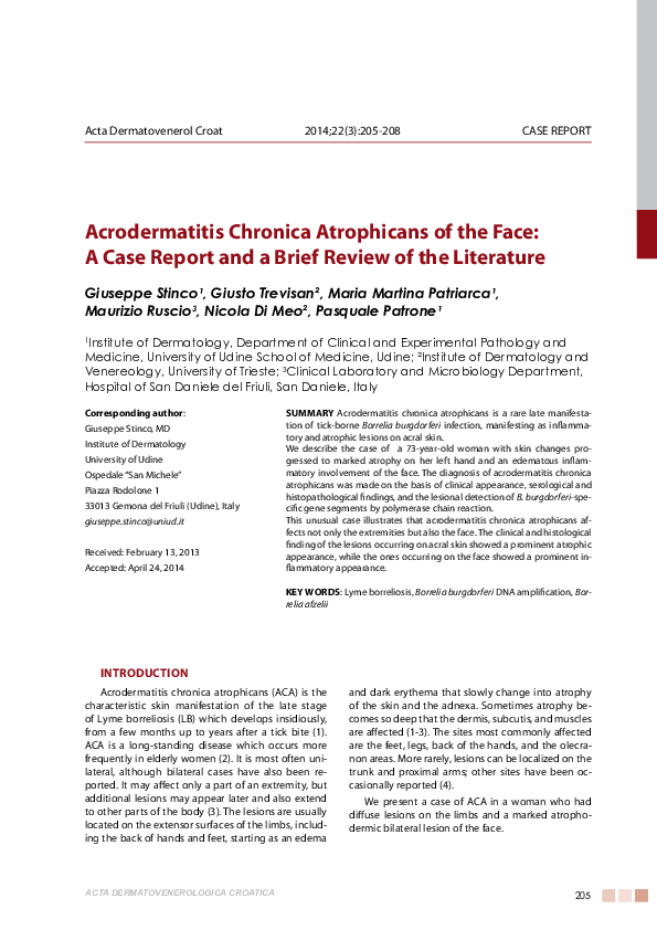(PDF) Acrodermatitis chronica atrophicans of the face: a case report ...