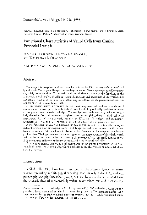 (PDF) Functional Characteristics of Veiled Cells from Canine Prenodal Lymph