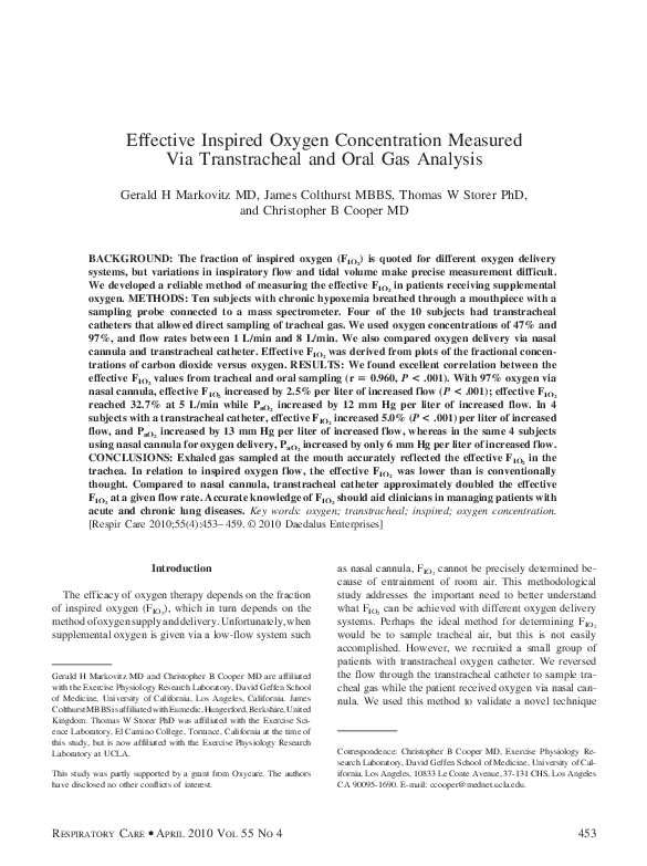 (PDF) Effective inspired oxygen concentration measured via ...