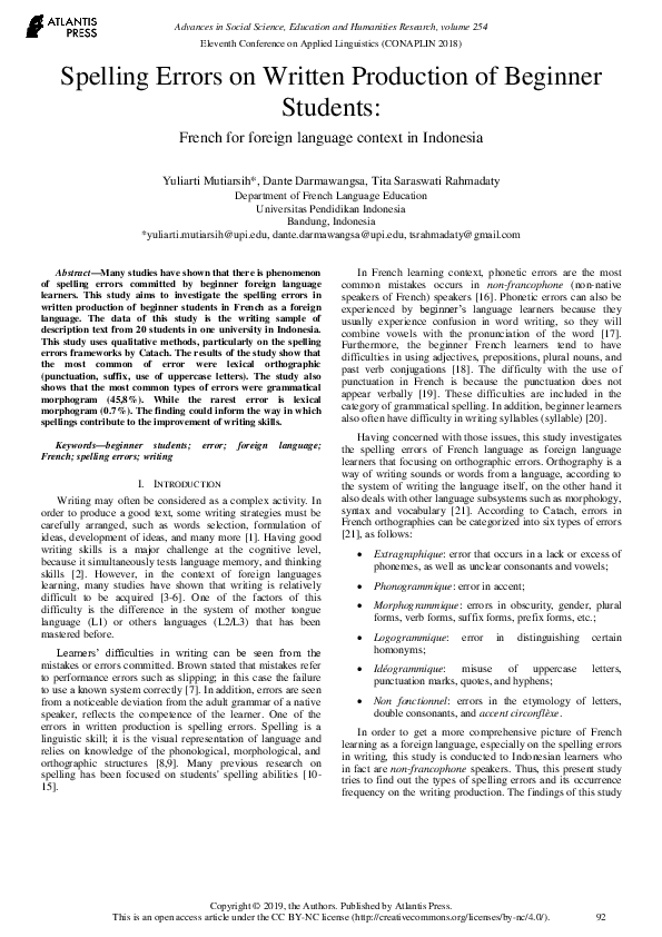 (PDF) Spelling Errors on Written Production of Beginner Students ...