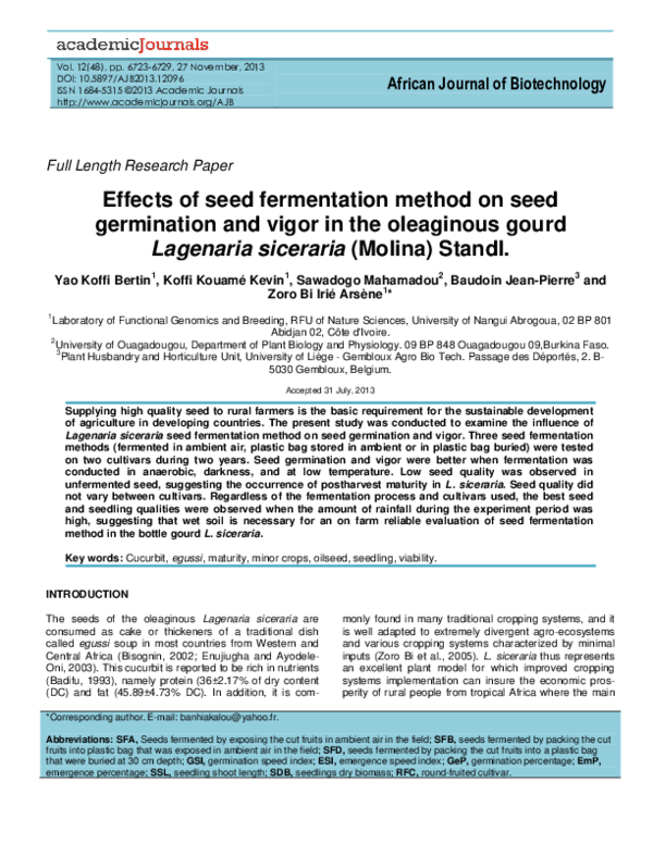 (PDF) Effects of seed fermentation method on seed germination and vigor ...