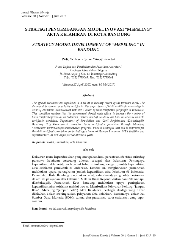 (PDF) Strategi Pengembangan Model Inovasi “Mepeling” Akta Kelahiran di ...