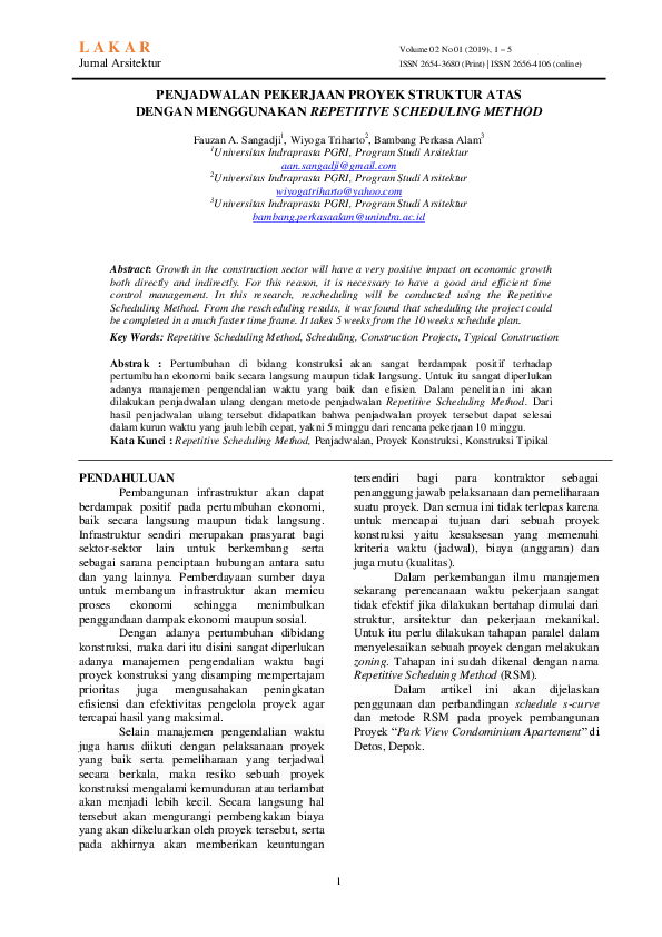 (PDF) Penjadwalan Pekerjaan Proyek Struktur Atas Dengan Menggunakan Repetitive Scheduling Method