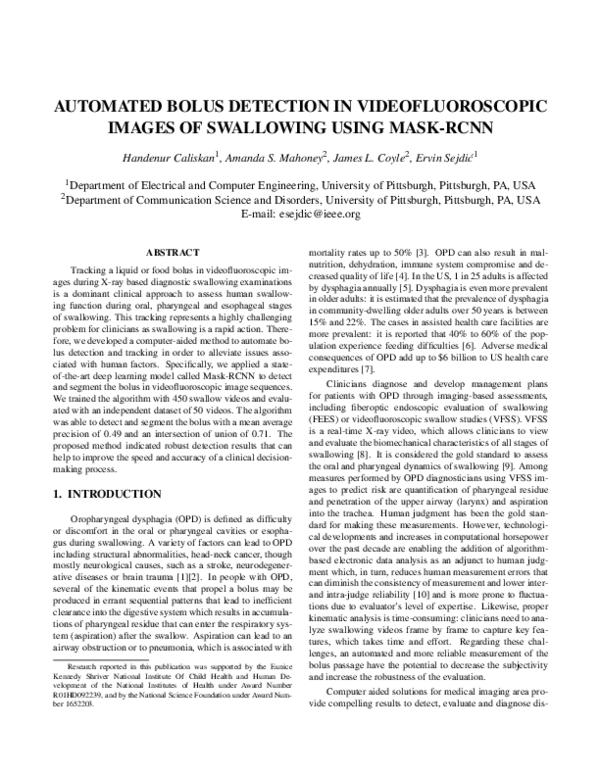 (PDF) Automated Bolus Detection in Videofluoroscopic Images of Swallowing Using Mask-RCNN