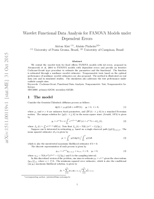 (PDF) Wavelet Functional Data Analysis for FANOVA Models under Dependent Errors