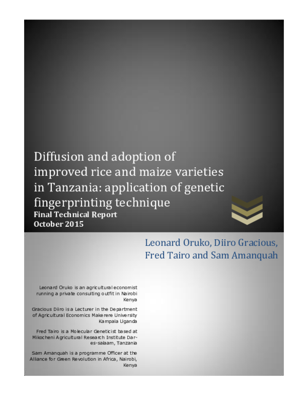 (PDF) Diffusion and adoption of improved rice and maize varieties in Tanzania: application of ...