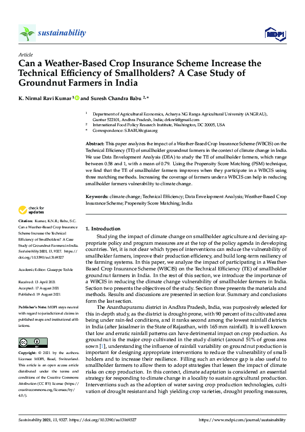 (PDF) Can a Weather-Based Crop Insurance Scheme Increase the Technical ...
