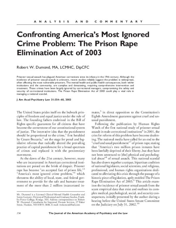 (PDF) Confronting America's most ignored crime problem: the Prison Rape ...