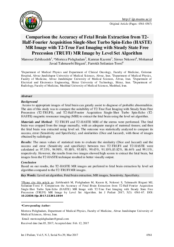 (PDF) Comparison the Accuracy of Fetal Brain Extraction from T2-Half-Fourier Acquisition Single ...