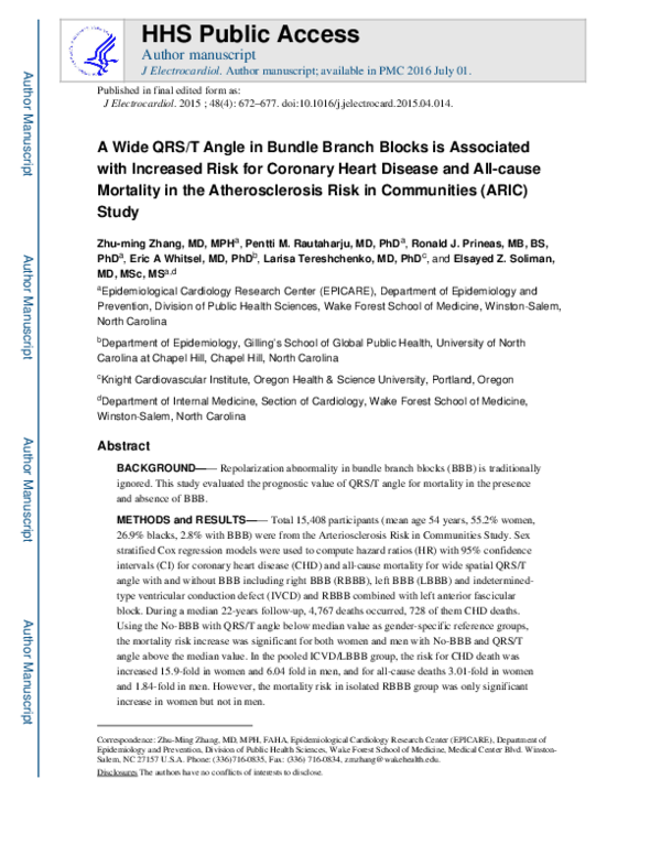 (PDF) A wide QRS/T angle in bundle branch blocks is associated with ...