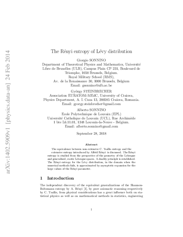 (PDF) The Rényi entropy of Lévy distribution